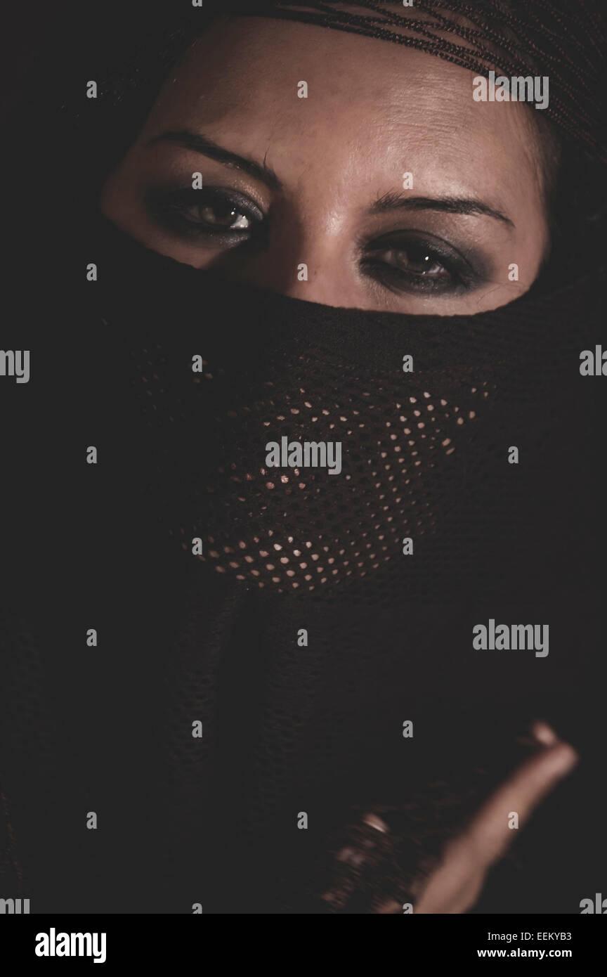 woman in traditional Islamic veil, burka, beautiful and deep look Stock ...