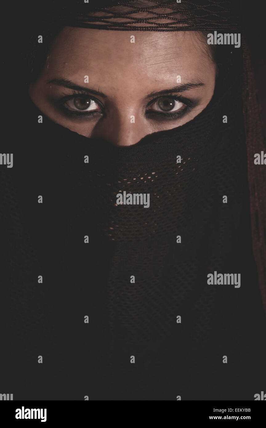 woman in traditional Islamic veil, burka, beautiful and deep look Stock ...