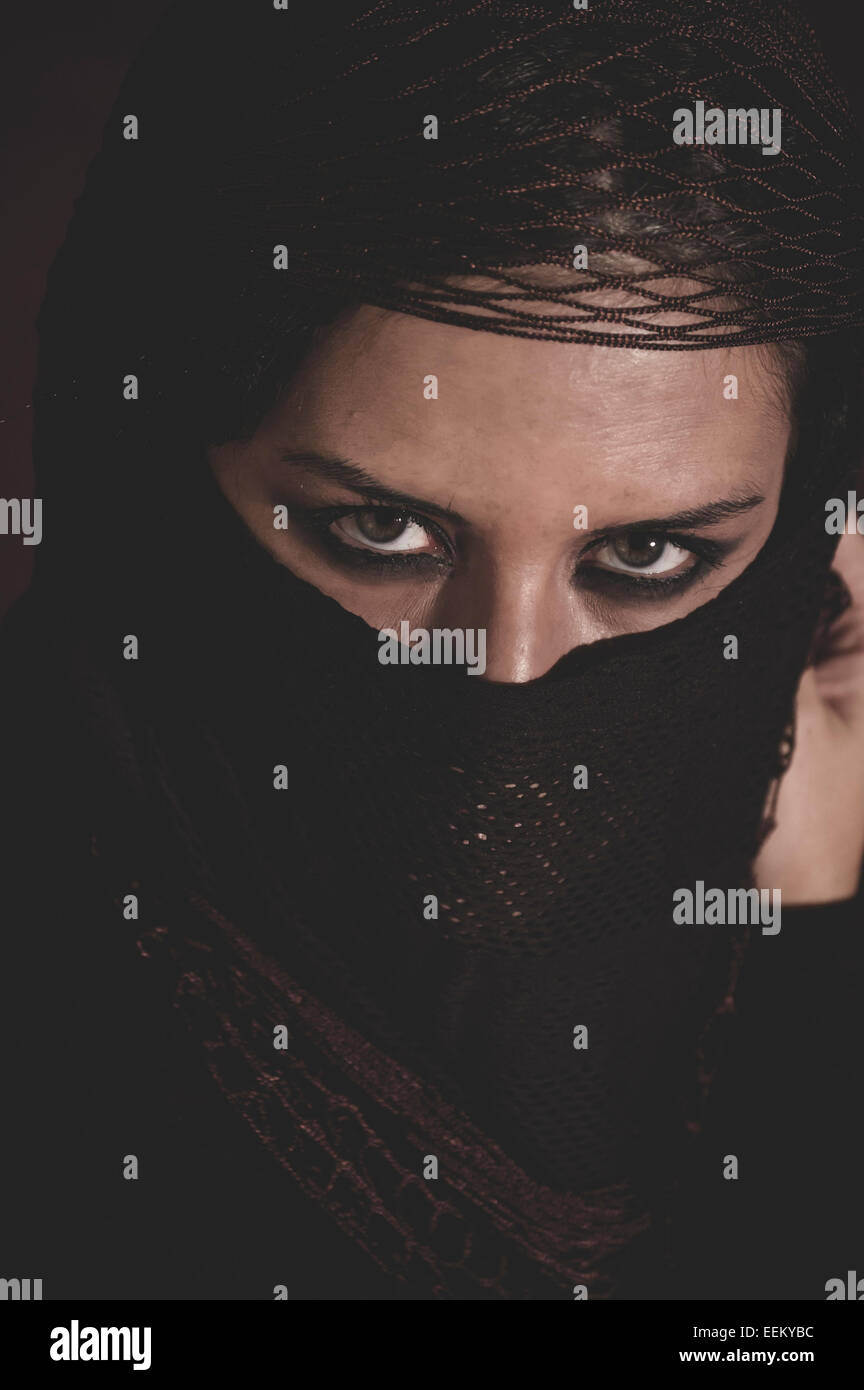 arab woman in traditional Islamic veil, burka, beautiful and deep look ...