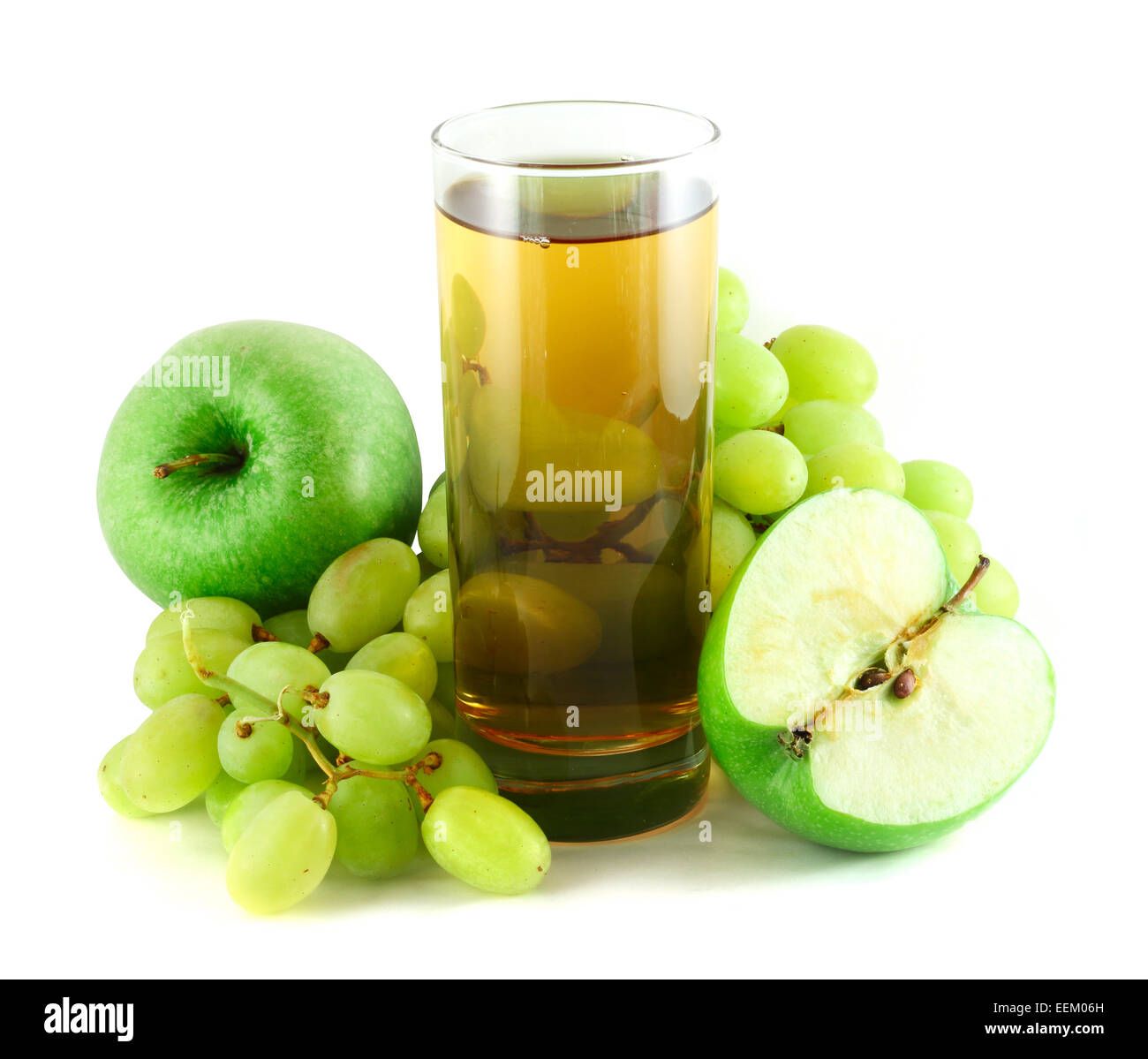 Apple and grape juice with apples and grapes isolated on white Stock ...