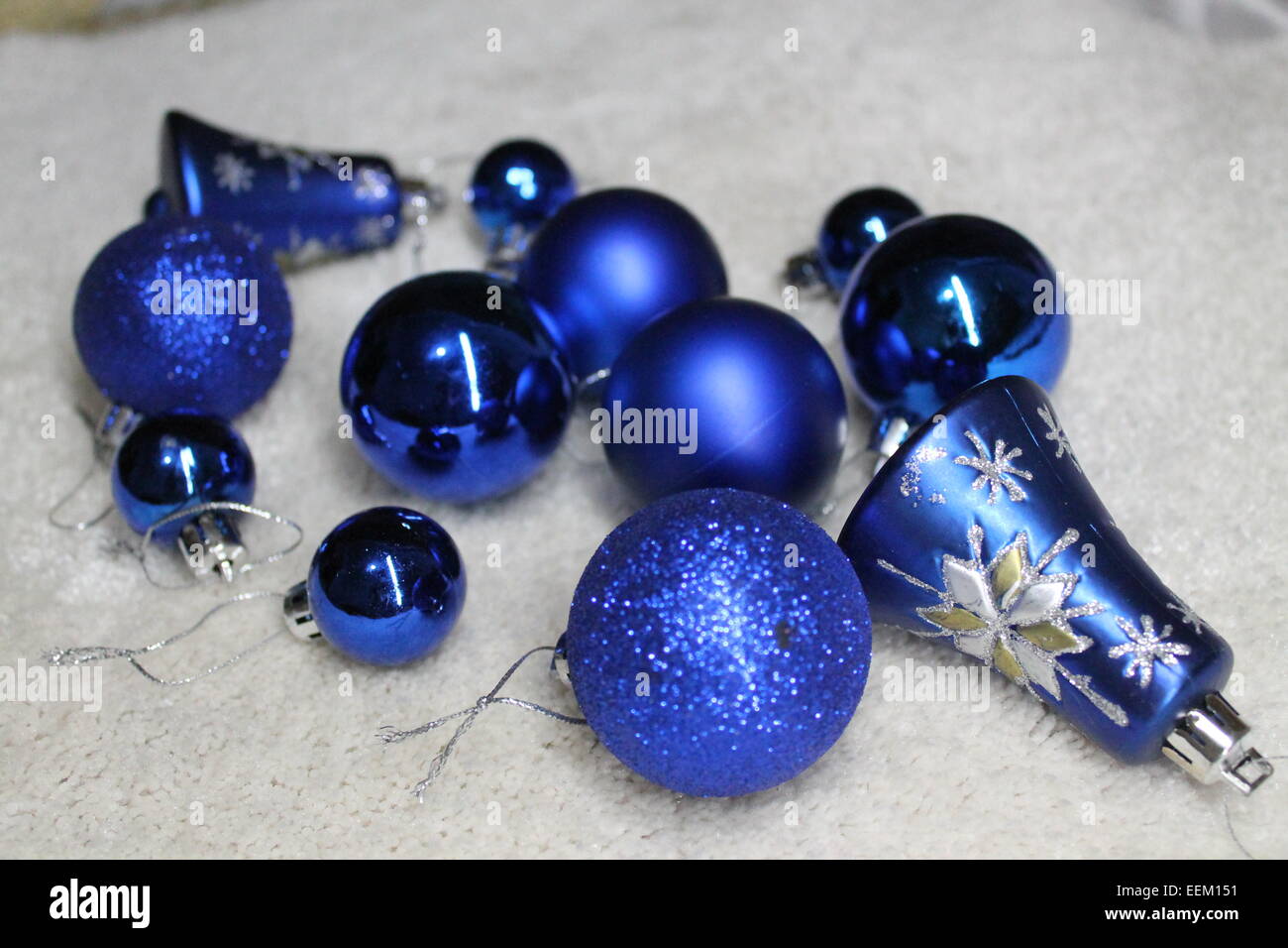 beautiful blue mat balls and bells for decoration of Christmas tree ...