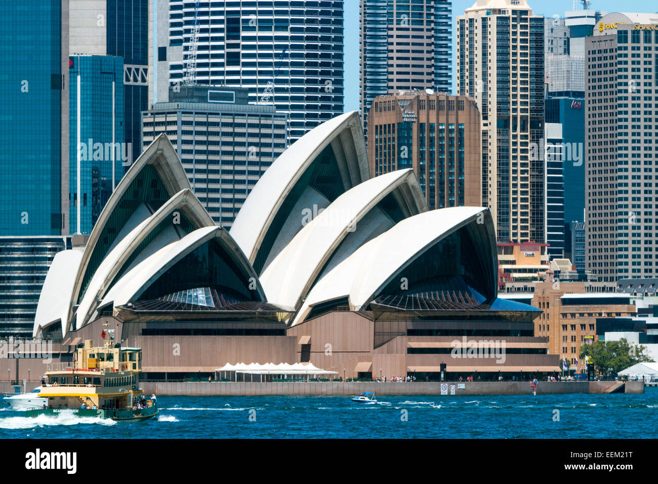 Sydney opera house and high rise skyscrapers in the central business ...