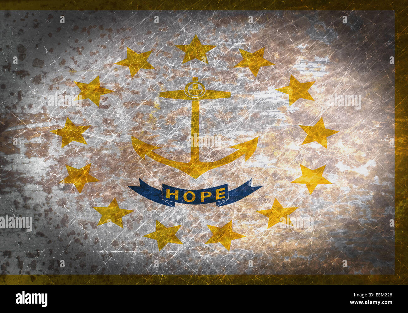 Old rusty metal sign with a flag - Rhode Island Stock Photo - Alamy