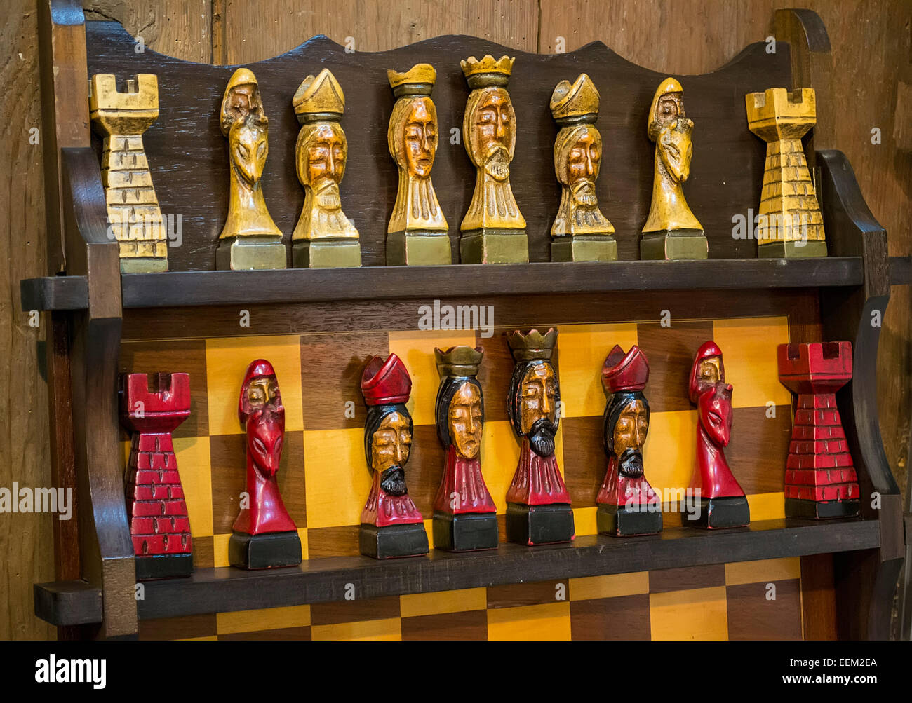 A part of a vintage chess set with carved pieces Stock Photo - Alamy