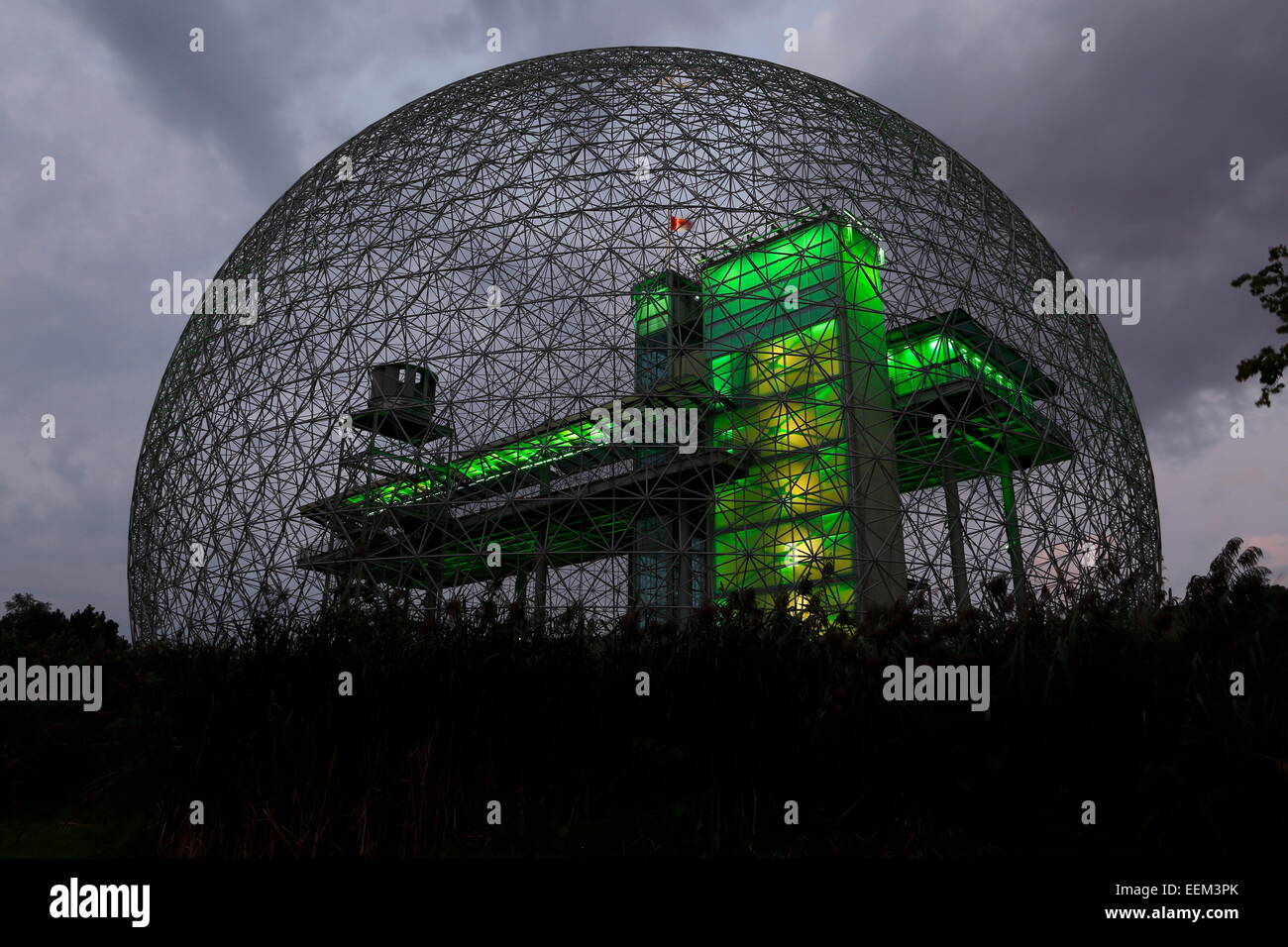 Dome structure, illuminated Environment Museum, Park Jean Drapeau ...