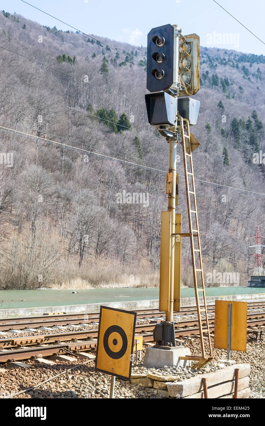 Railway traffic light for regulating trains circulation in a mountain ...