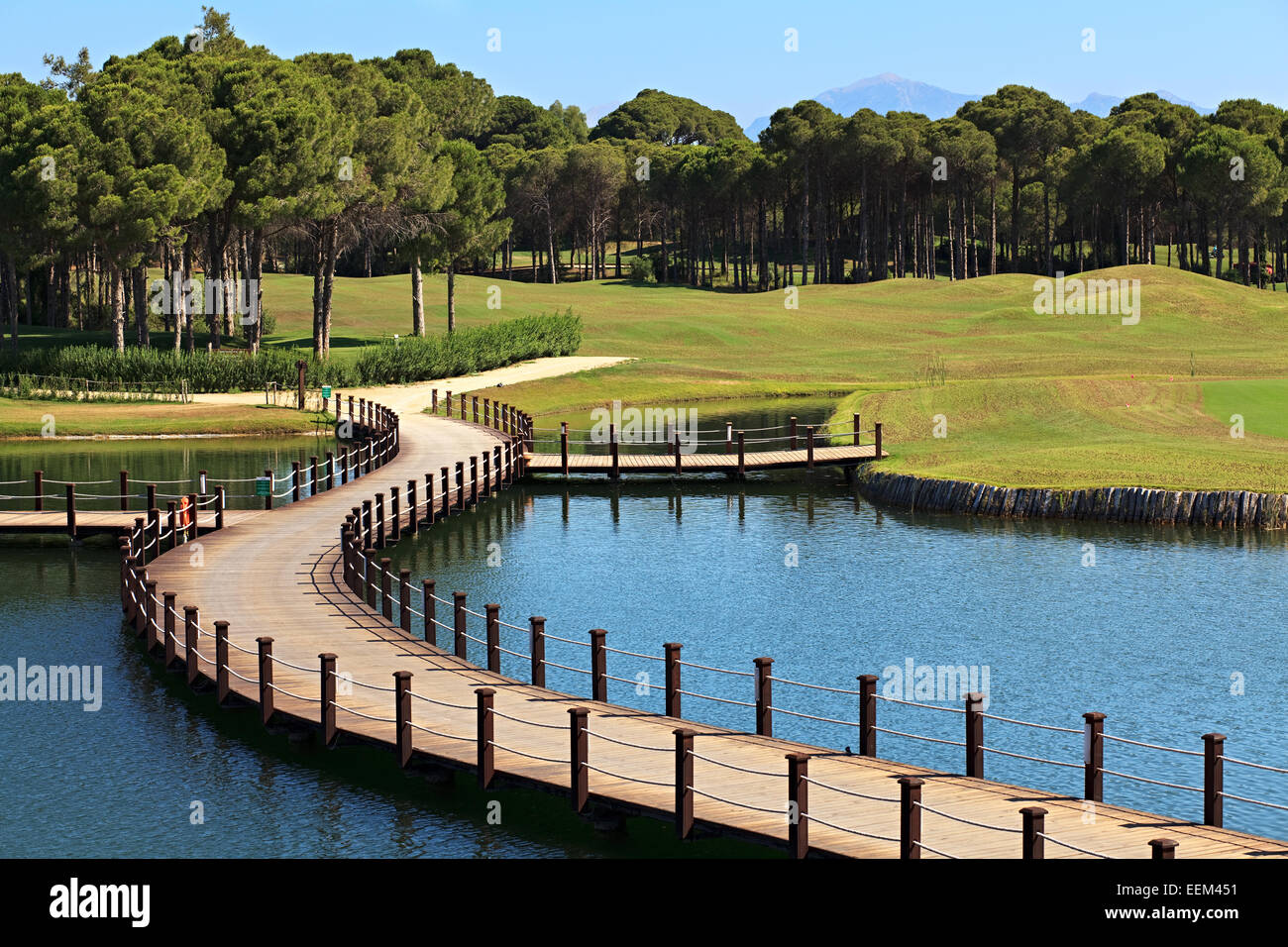 Bridge over an artificial pond Stock Photo - Alamy
