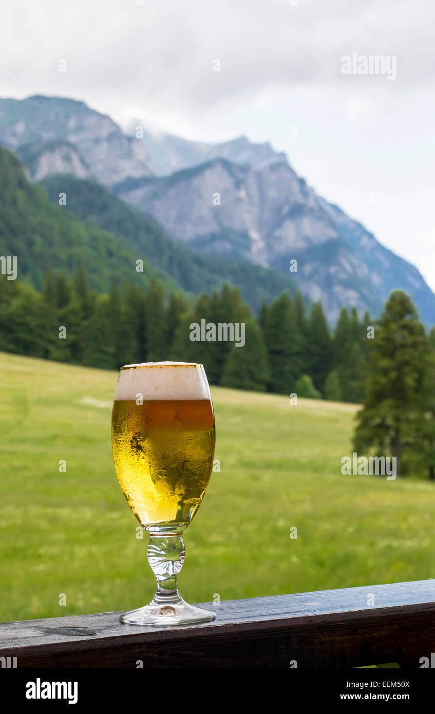 Glass of cold beer served in a mountain area Stock Photo - Alamy