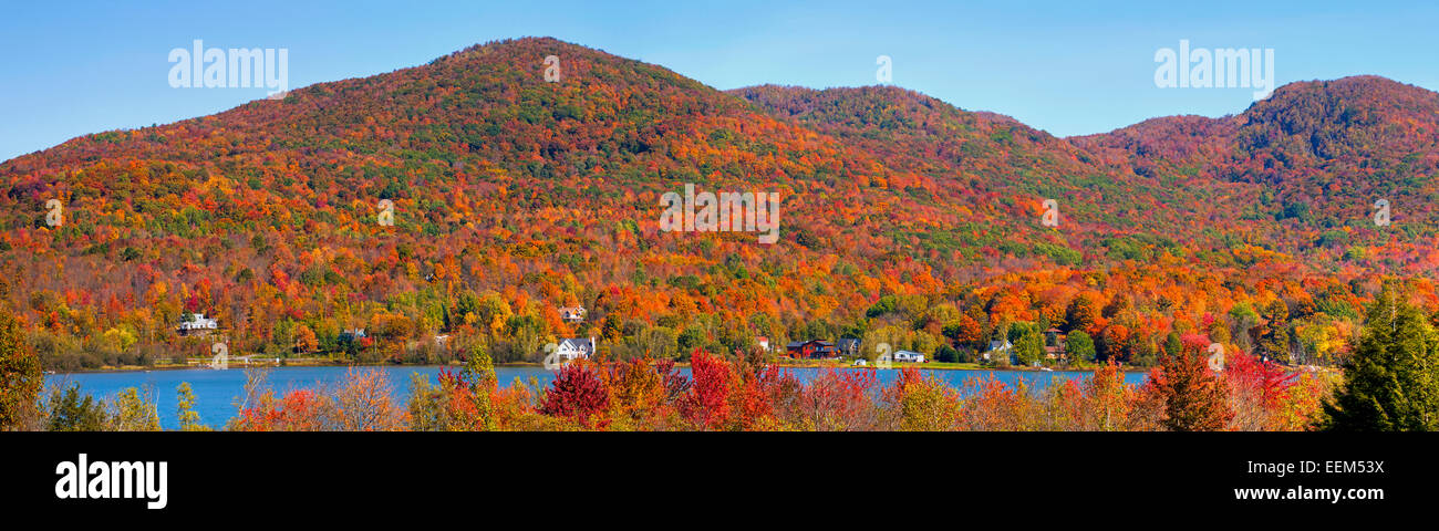 Lac Bromont in autumn, panoramic view, Bromont, Eastern Townships ...
