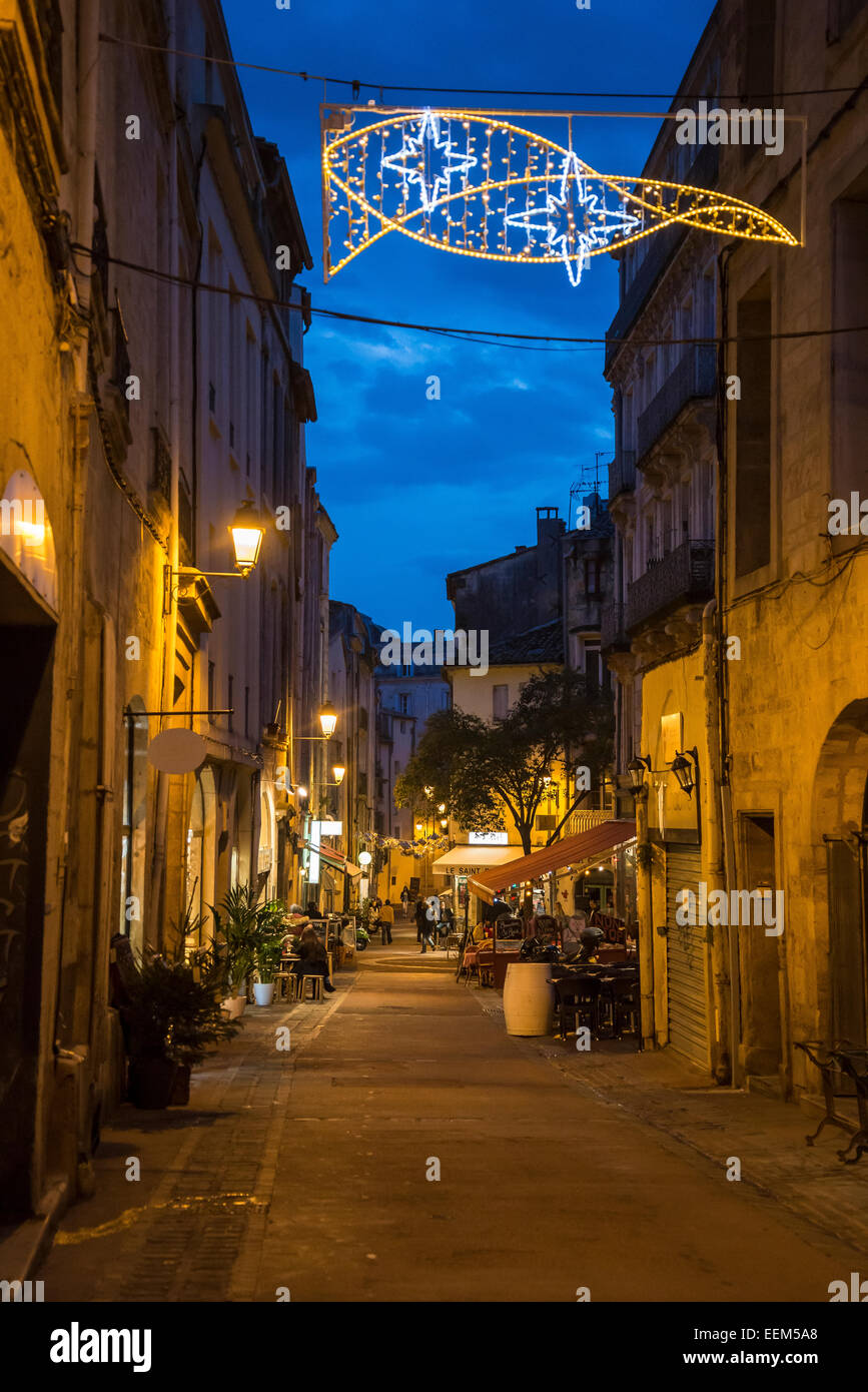 Street in central Montpellier with Christmas Decorations, France Stock ...