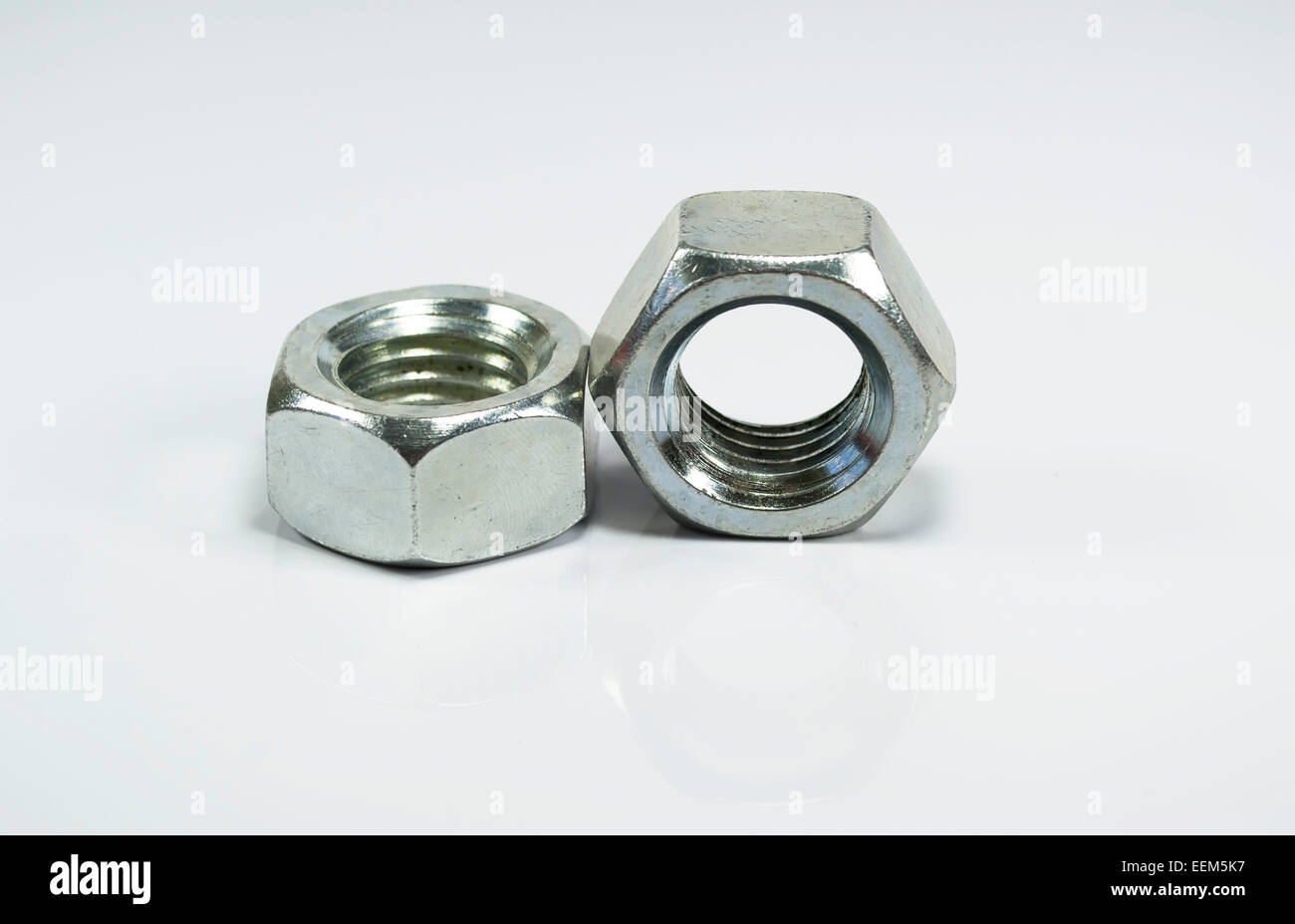 Big metallic, hexagonal nuts , one placed horizontally and another ...