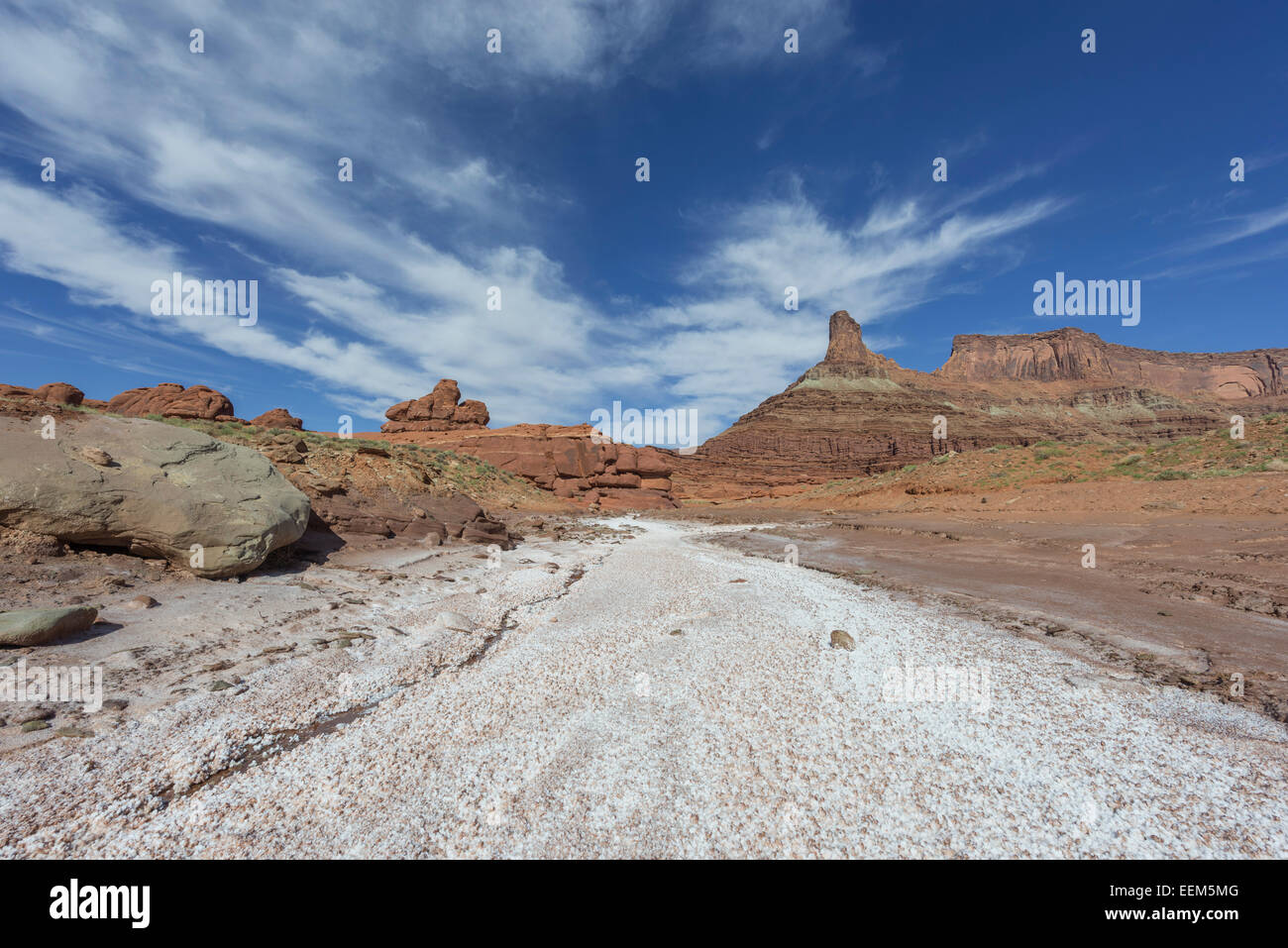 Salt deposits in a dry river bed, Potash Road, Moab, Utah, United ...