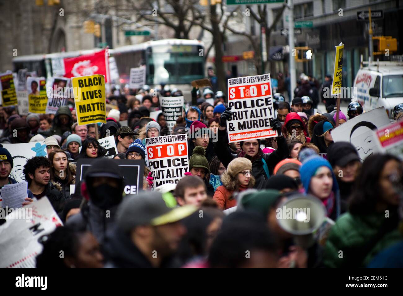 Protesters with anti police brutality placard. Hundreds of protesters ...
