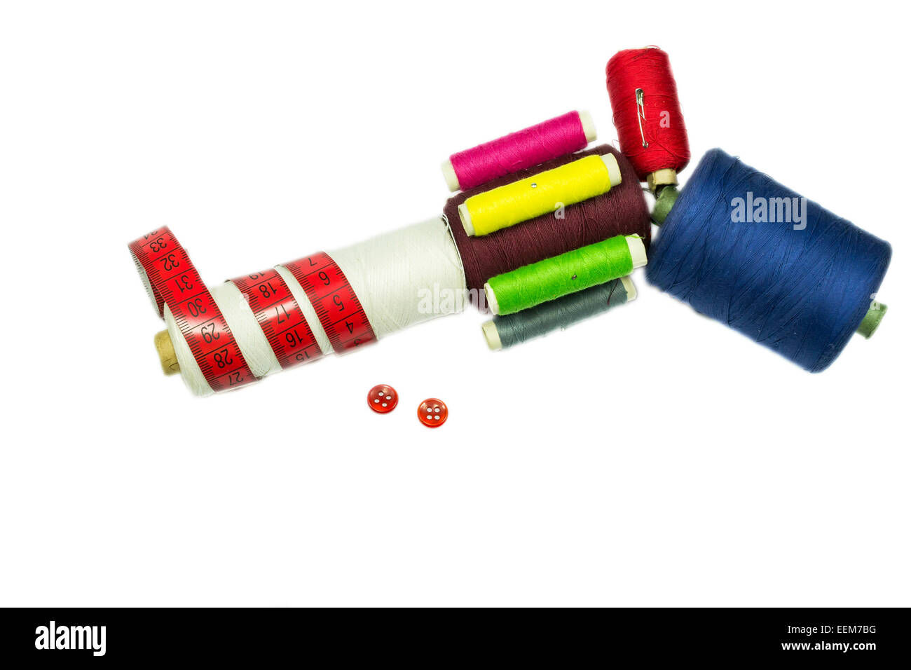Pistol improvised from colored sewing thread reels resembling a classic ...