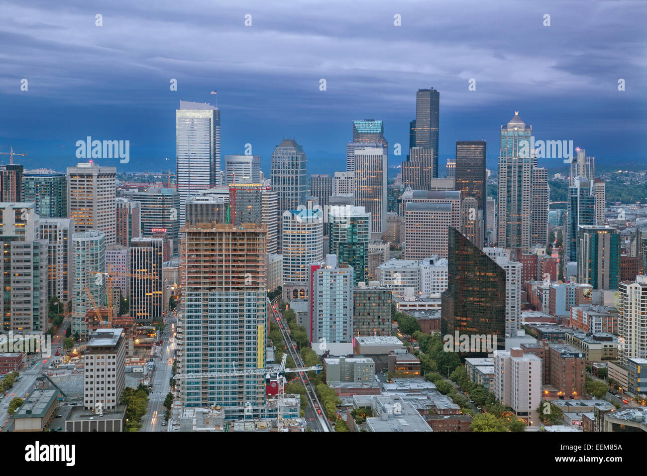 Aerial cityscape at sunset, Seattle, Washington, USA Stock Photo - Alamy