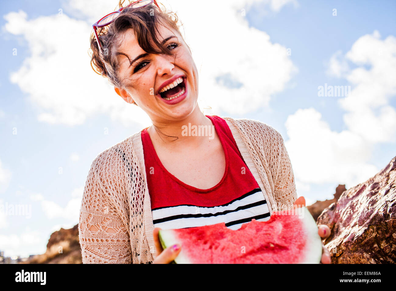 Eating watermelon slice hi-res stock photography and images - Alamy