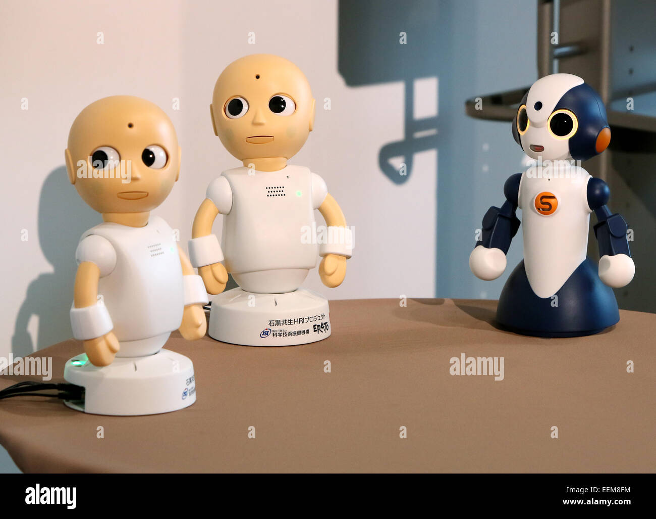 Tokyo, Japan. 20th Jan, 2015. Talking robots "Sota," right, and "CommU ...