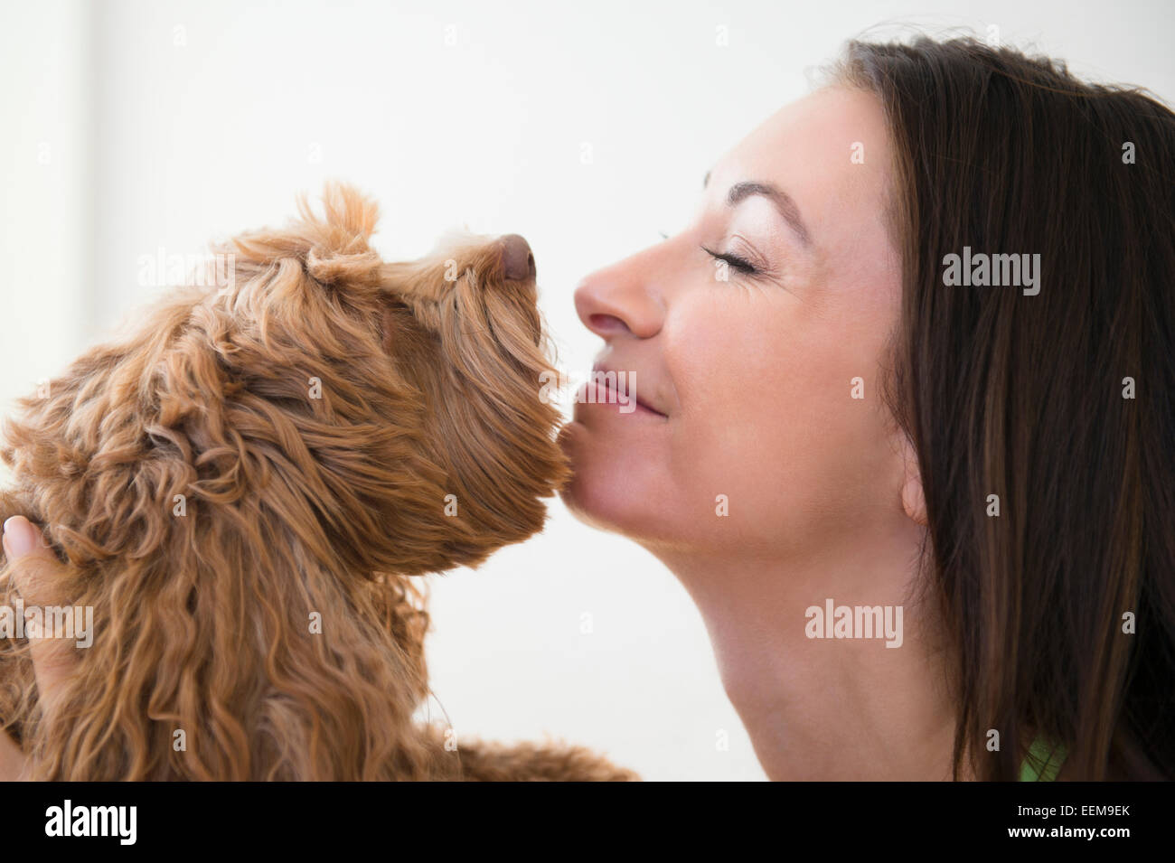Caucasian woman kissing pet dog Stock Photo - Alamy