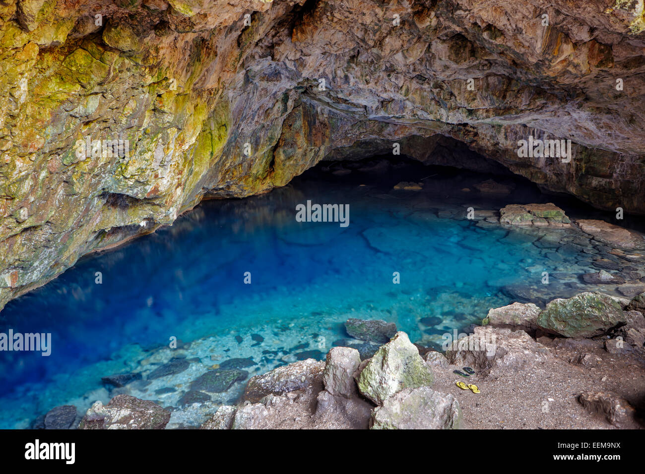 Pool of crystal clear water in the Cave of Zeus near Guzelcamli, Aydin ...