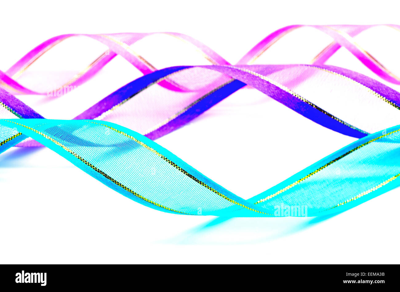 Blue, purple and pink ribbon, isolated on a white background Stock ...