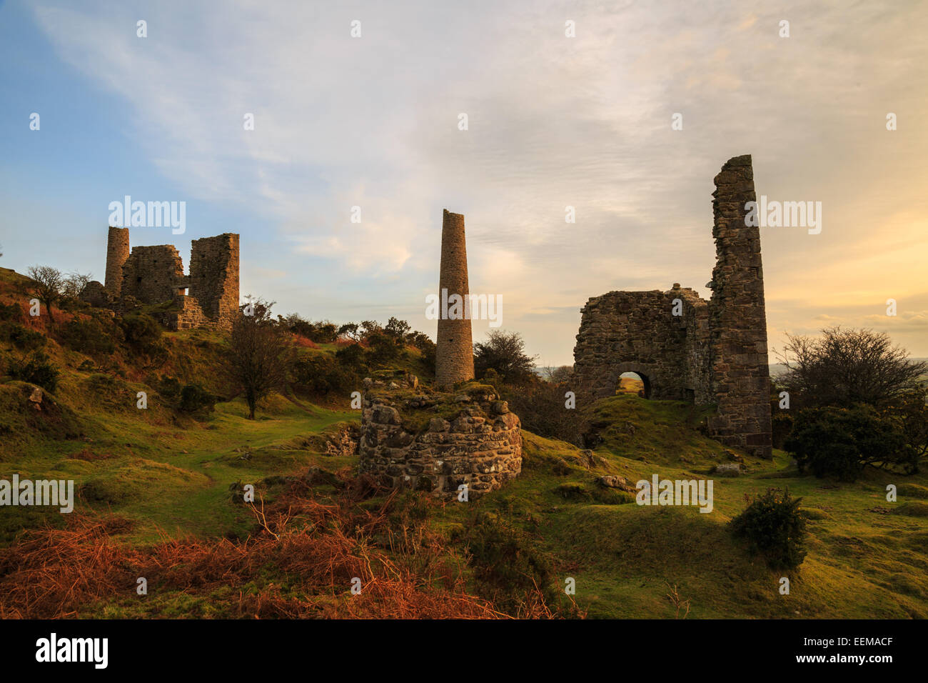 Warm evening light being cast over the long redundant caradon copper ...