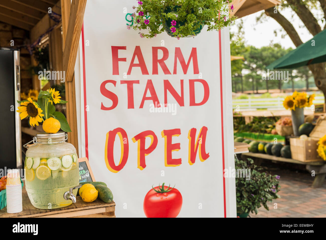 Open sign at farmers market Stock Photo - Alamy