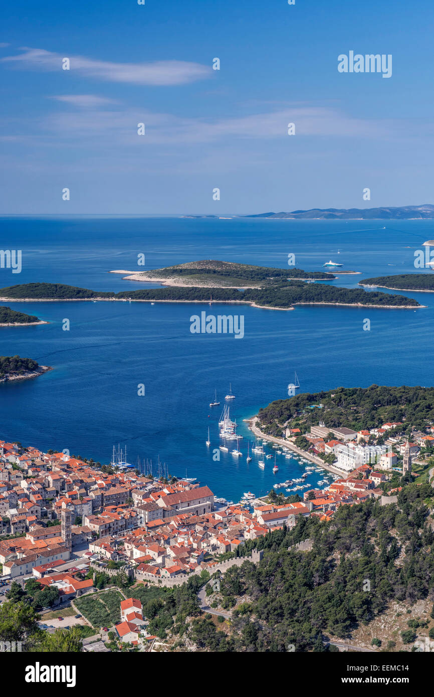 Aerial view of coastal town and islands, Hvar, Split, Croatia Stock ...