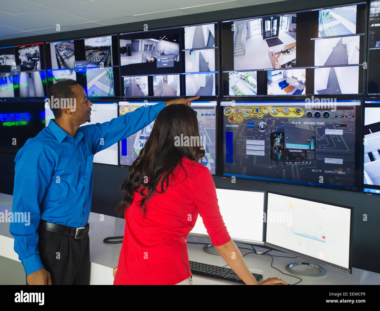 Security officers watching surveillance cameras Stock Photo - Alamy