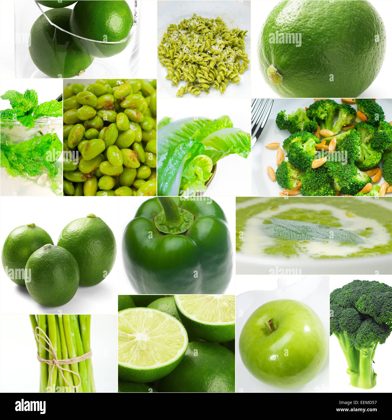 green healthy food collage collection nested on white frame Stock Photo ...