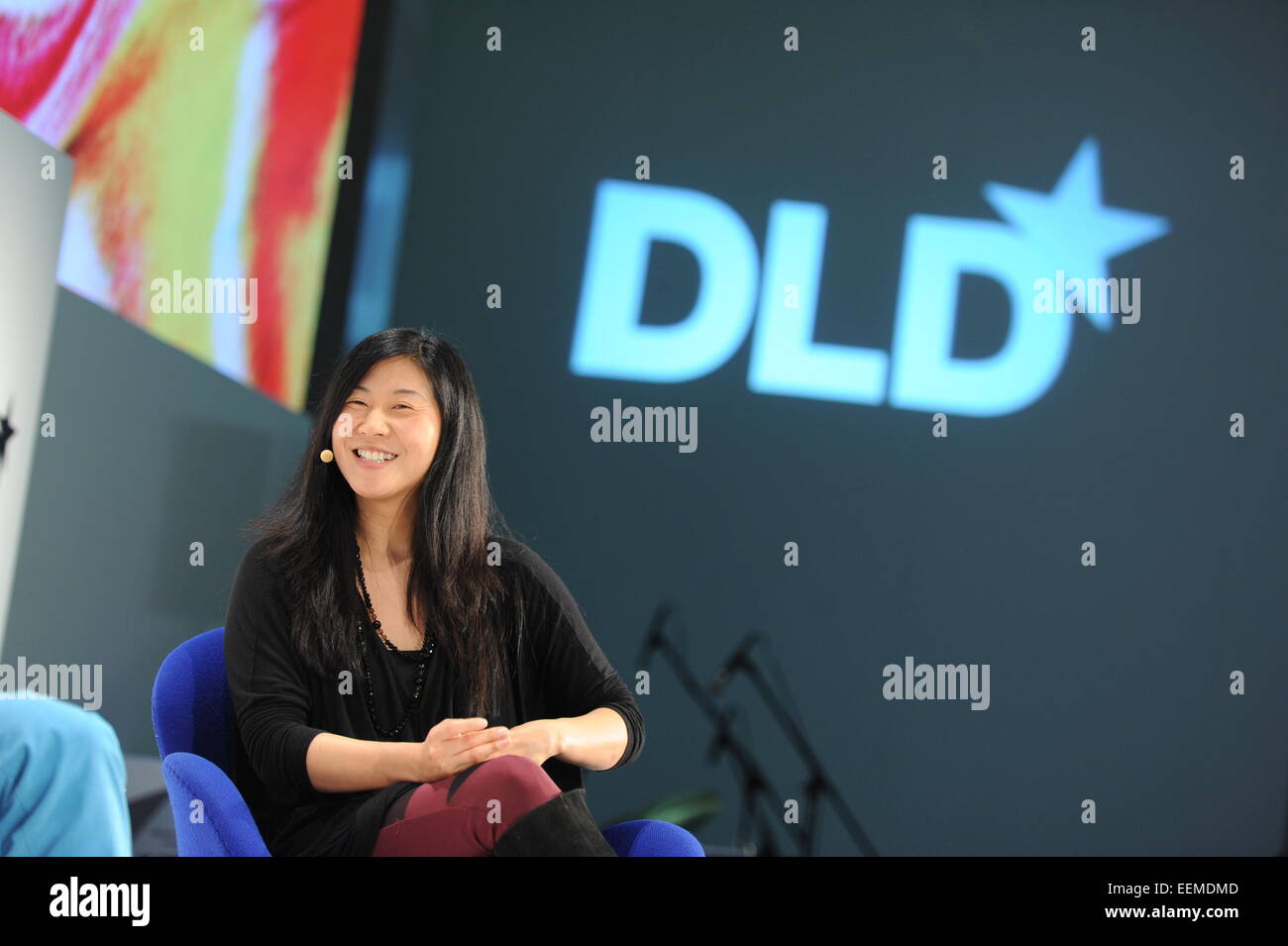 MUNICH/GERMANY - JANUARY 19: Joyce Kim (Stellar) gestures on a panel ...