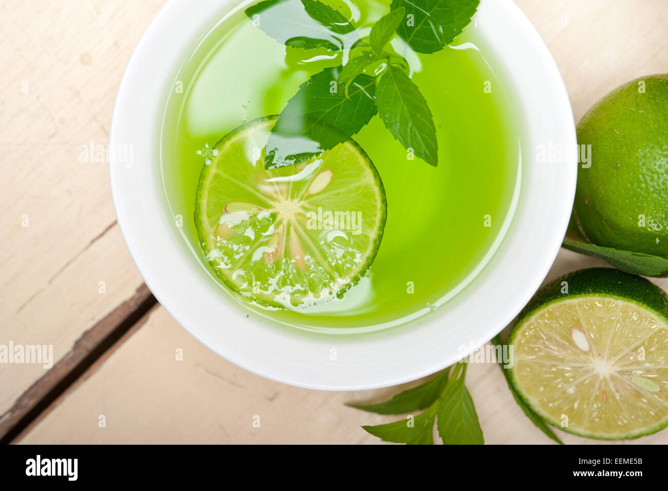fresh and healthy mint infusion tea tisane with lime Stock Photo - Alamy