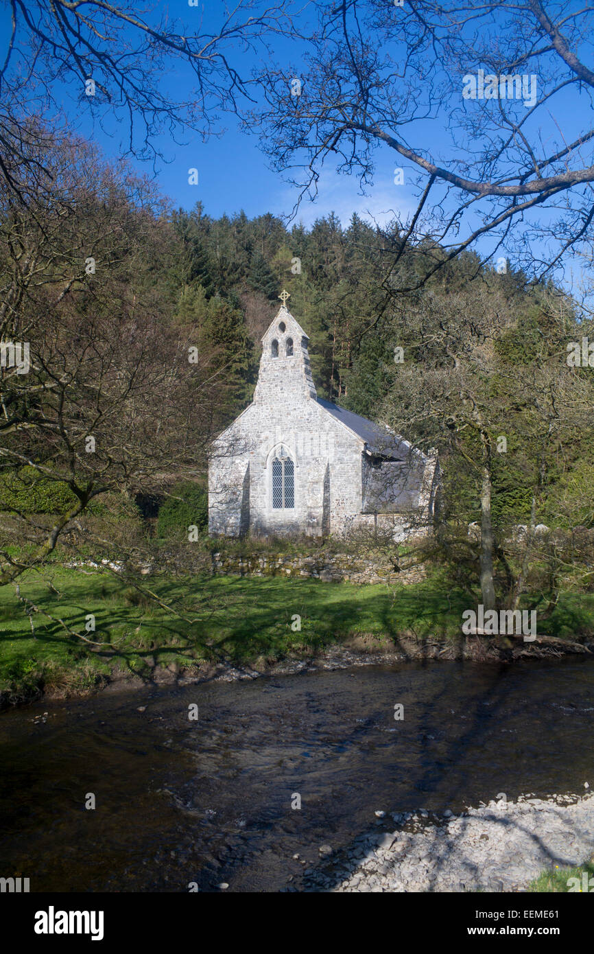 St Anno's Church Llananno from across River Ithon Radnorshire Powys Mid ...