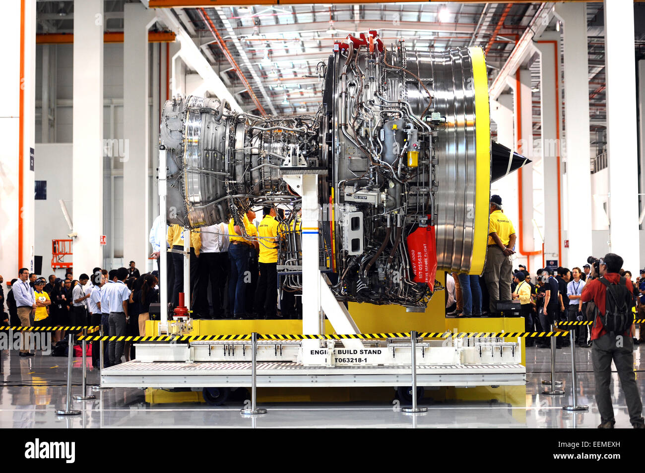 Singapore, Rolls-Royce Trent 1000 aero engine sitting on a platform at ...