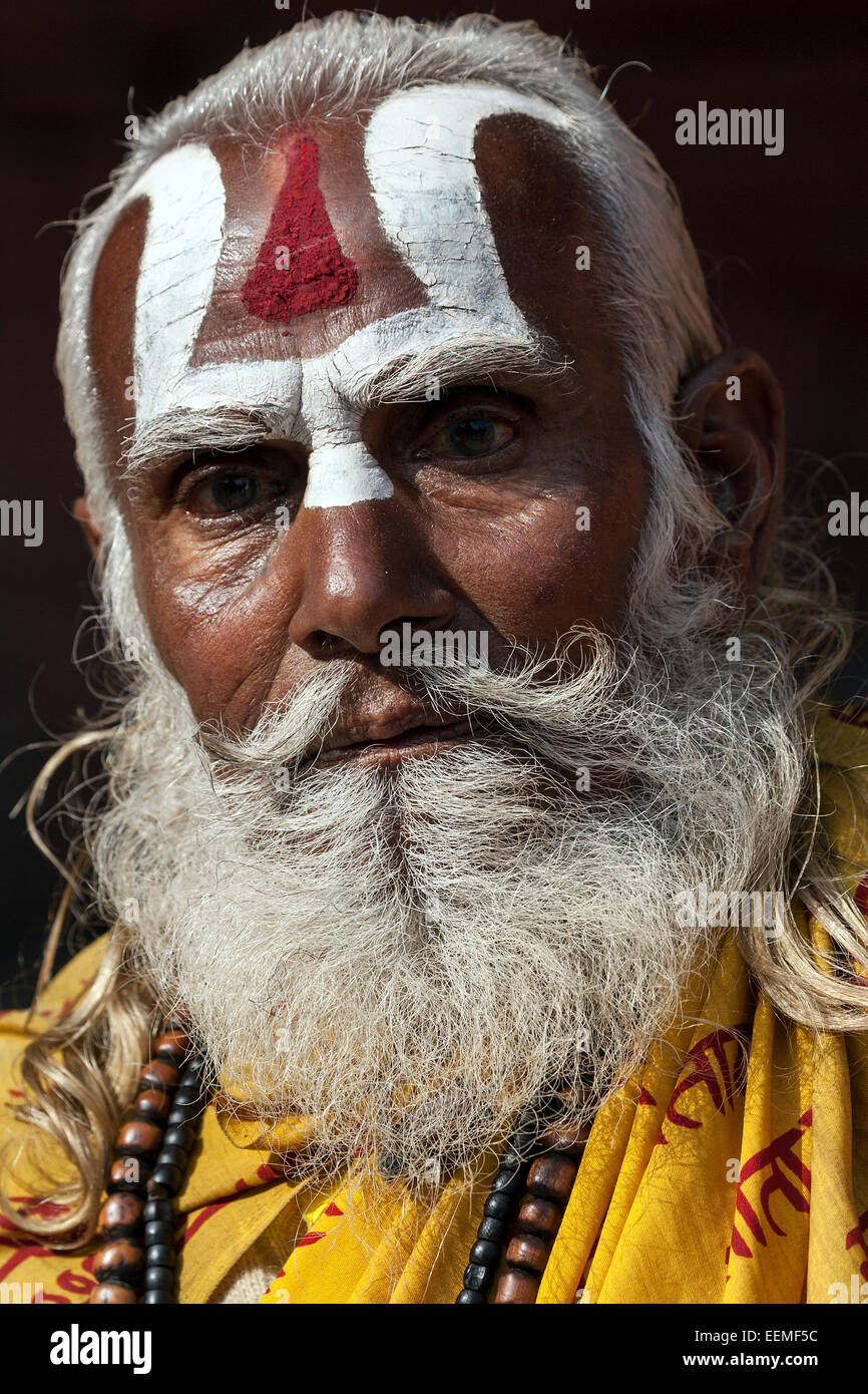 Sadhu, painted face, beard, portrait, Kathmandu, Nepal Stock Photo - Alamy