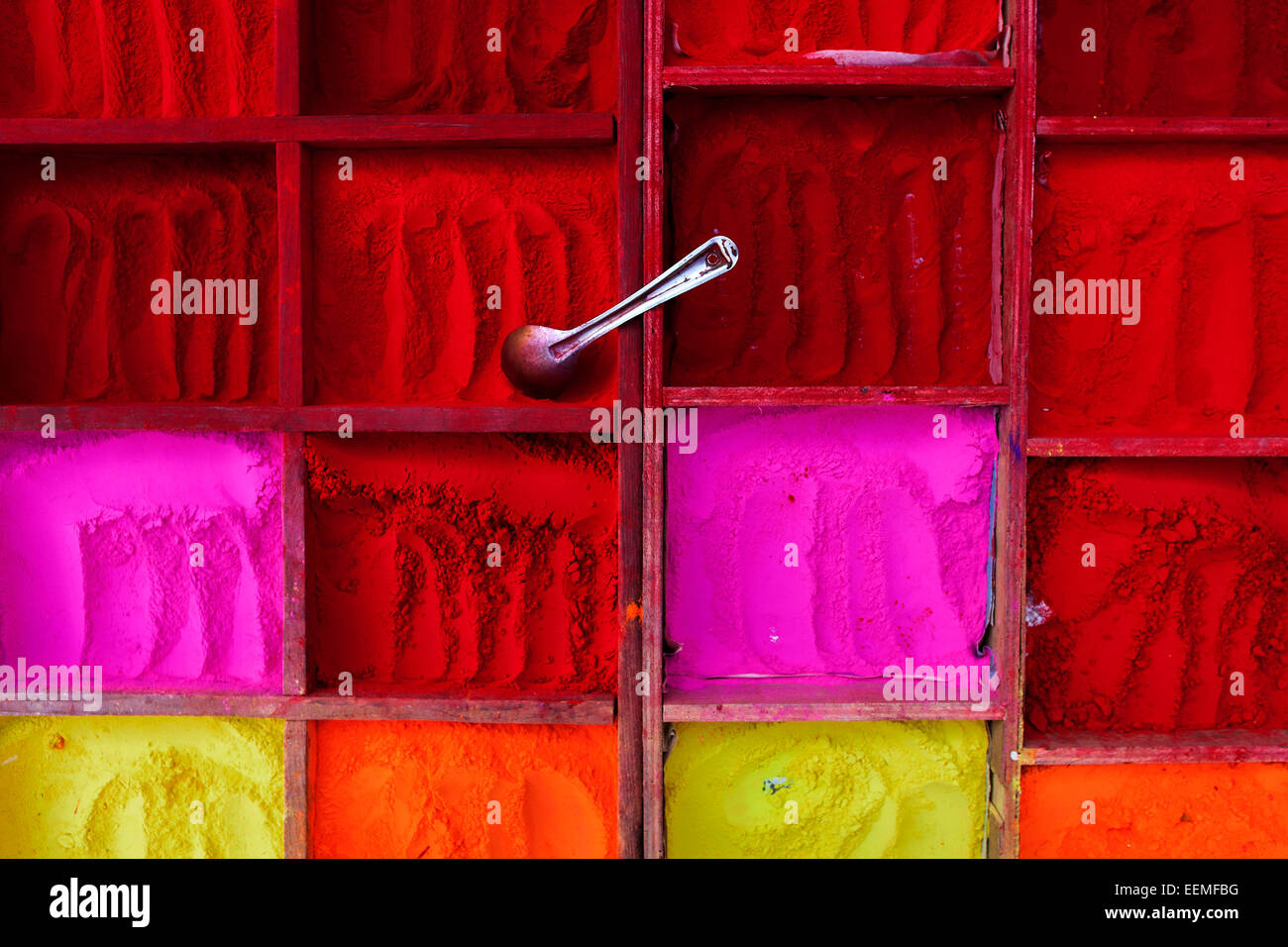 Colors box, color powder, Kathmandu, Nepal Stock Photo - Alamy