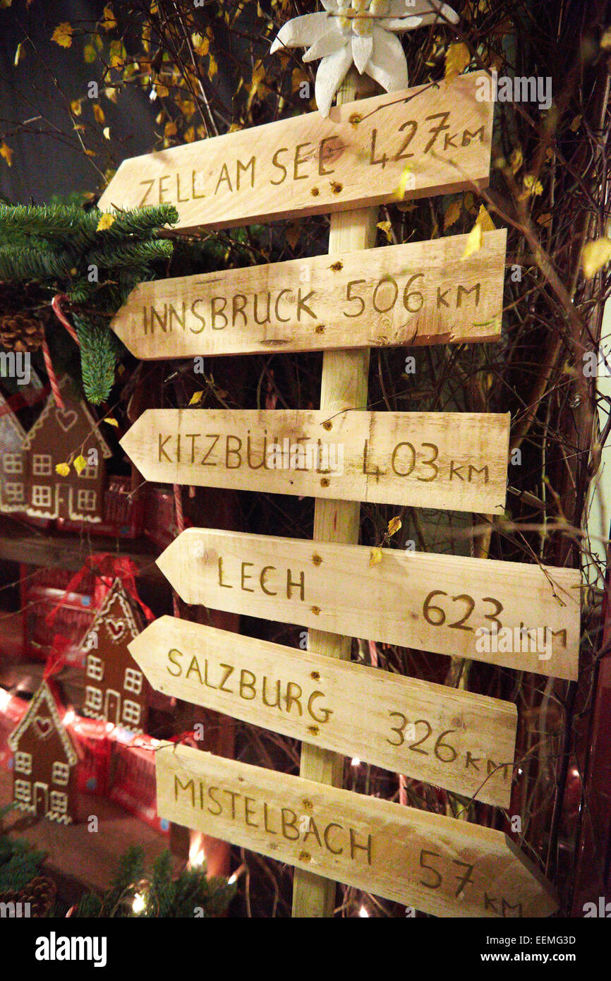 Distance signs to Austrian towns at Waddesdon Manor Stock Photo - Alamy