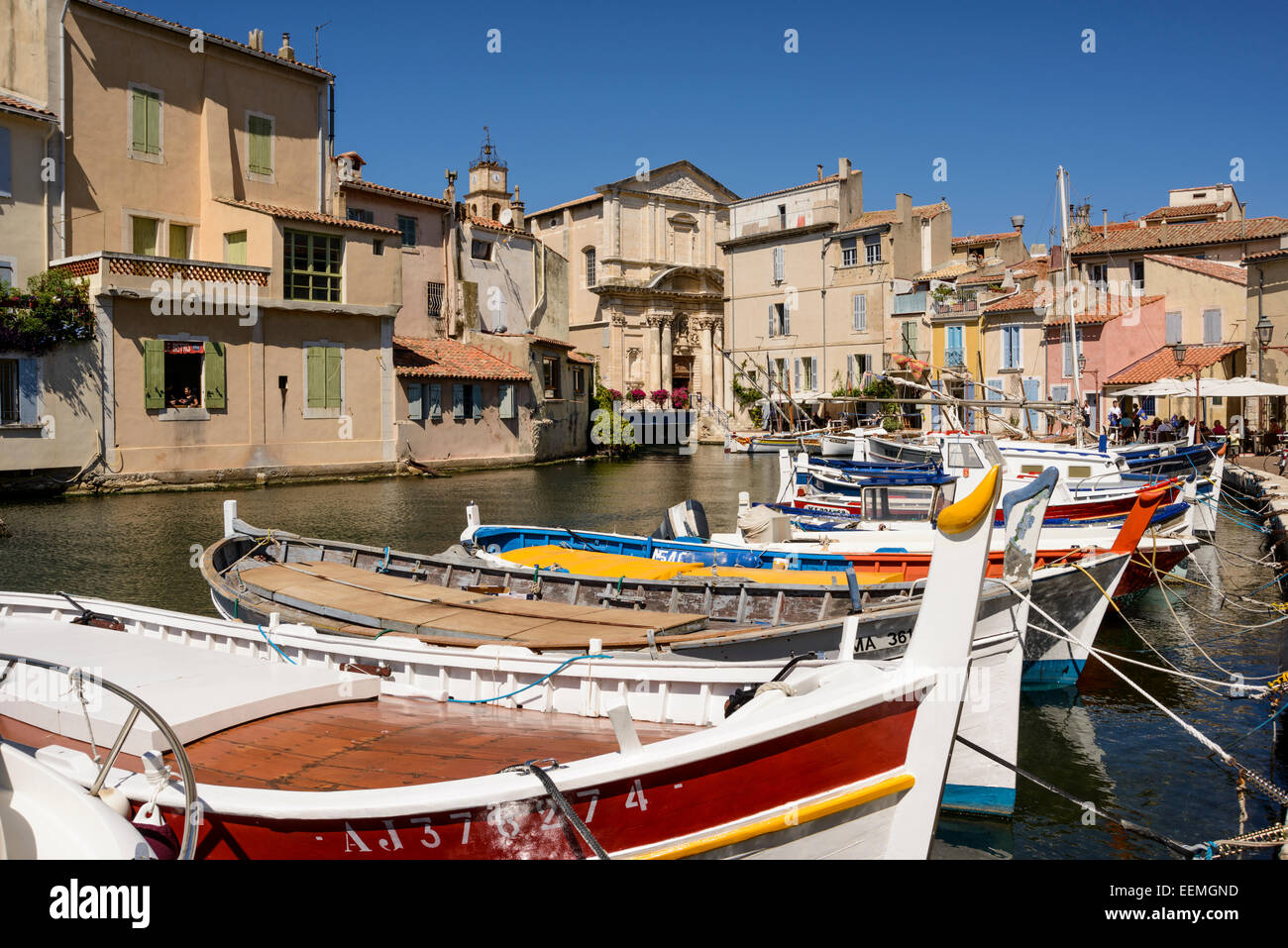 Small boats moored along the canal in Martigues, Bouches du Rhone, PACA (Provence-Alpes-Cote d ...