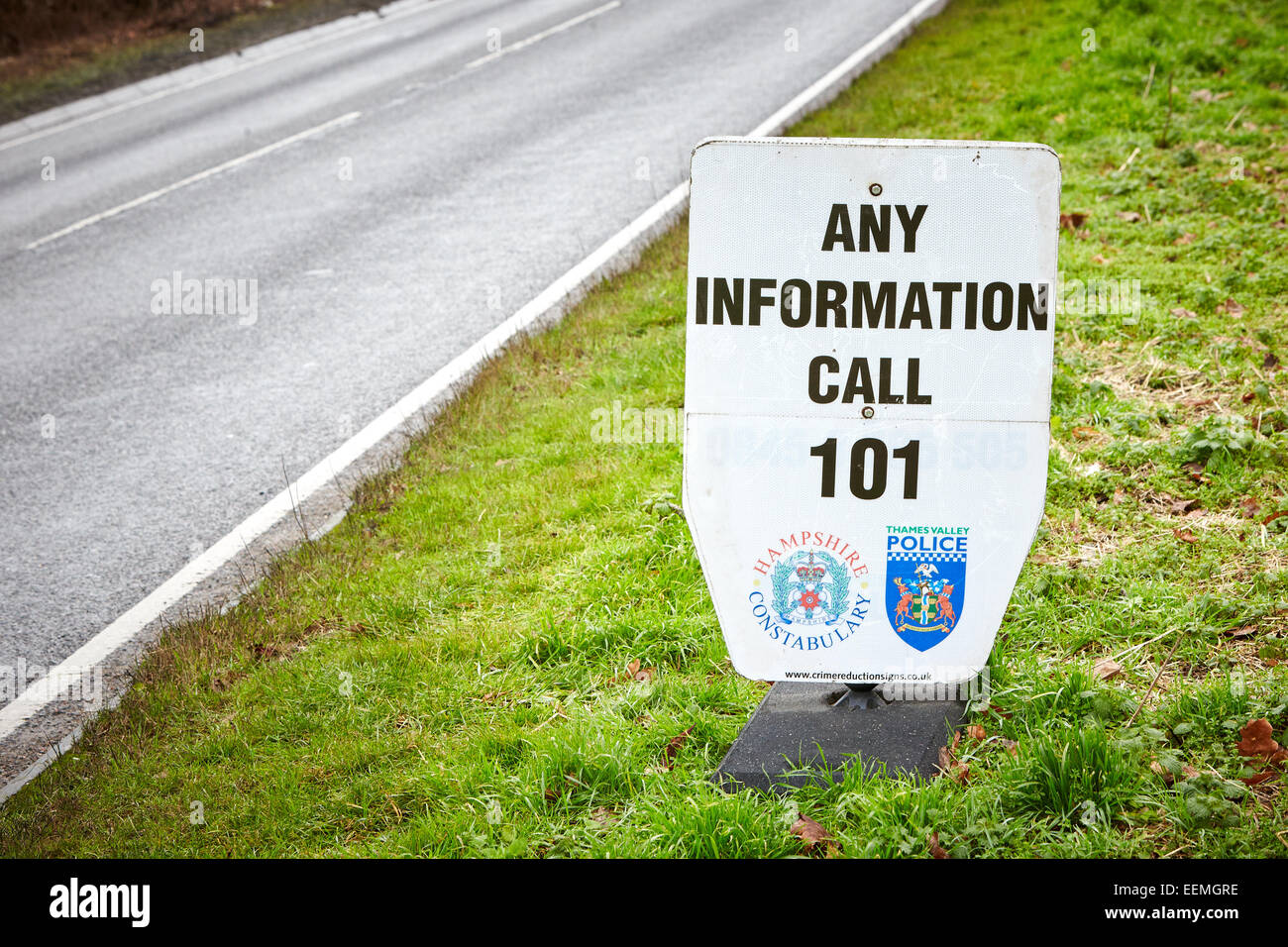 Police signs near the scene of a fatal accident on a rural road Stock ...