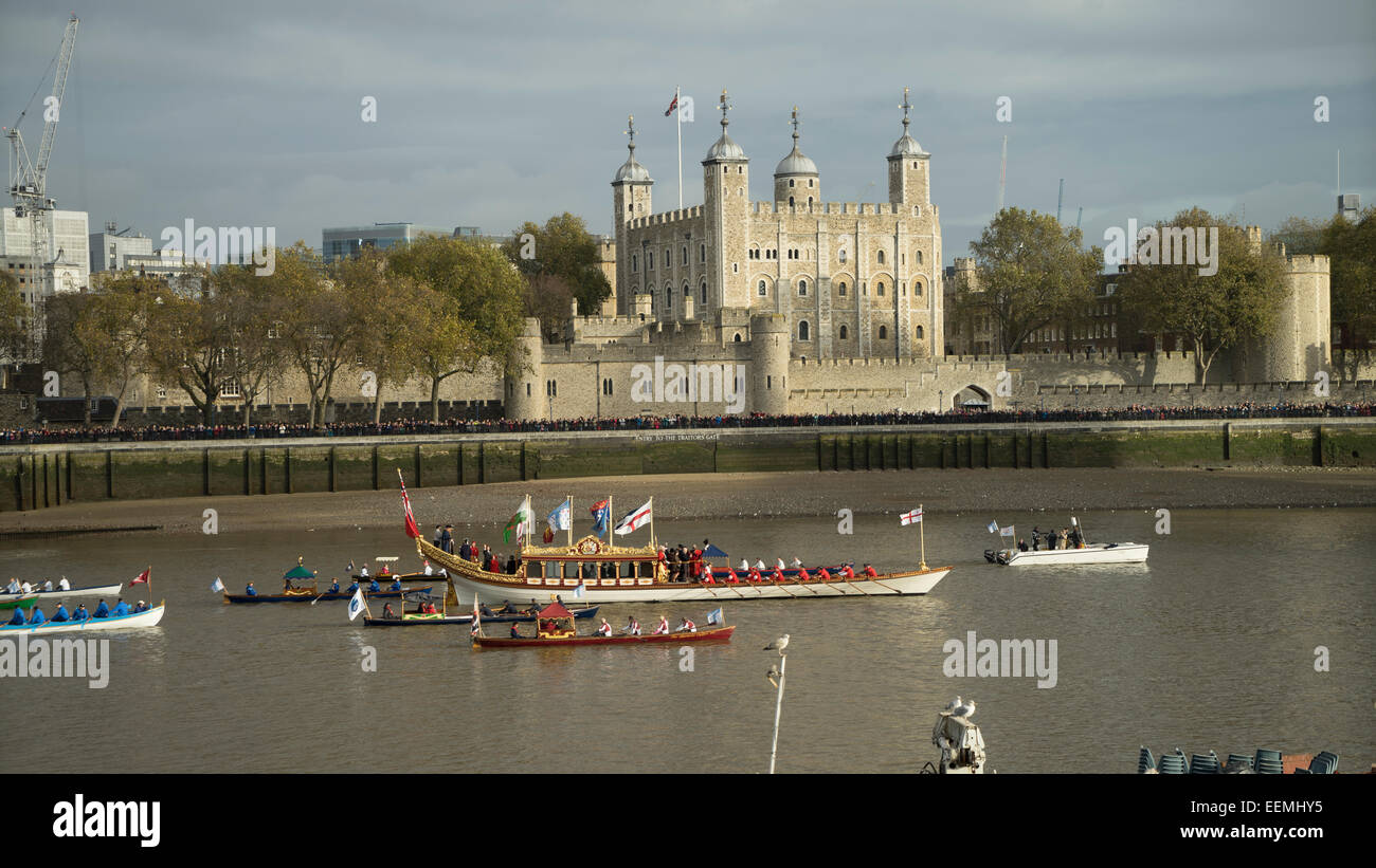 Lord Mayors Show River Pageant passing The Tower of London -1 Stock ...