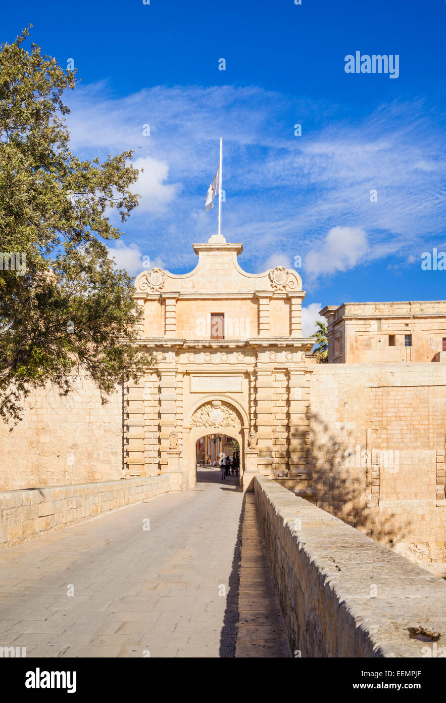 Mdina main gate with tourists Medieval walled city Mdina Malta EU ...