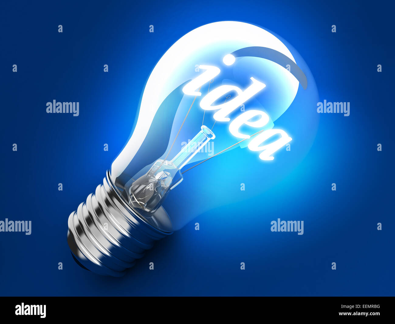Abstract lamp idea on blue background (done in 3d Stock Photo - Alamy