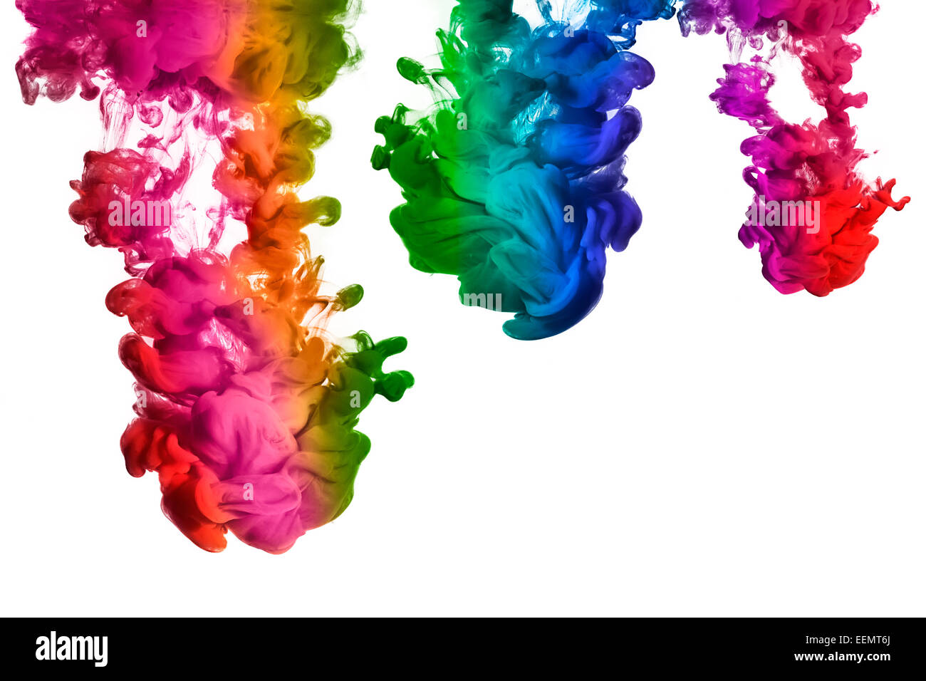 Ink in water isolated on white background. Rainbow of colors isolated ...