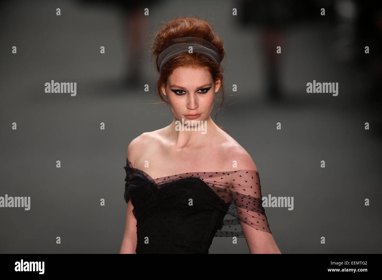 Berlin, Germany. 20th Jan, 2015. A model displays a creation of ...