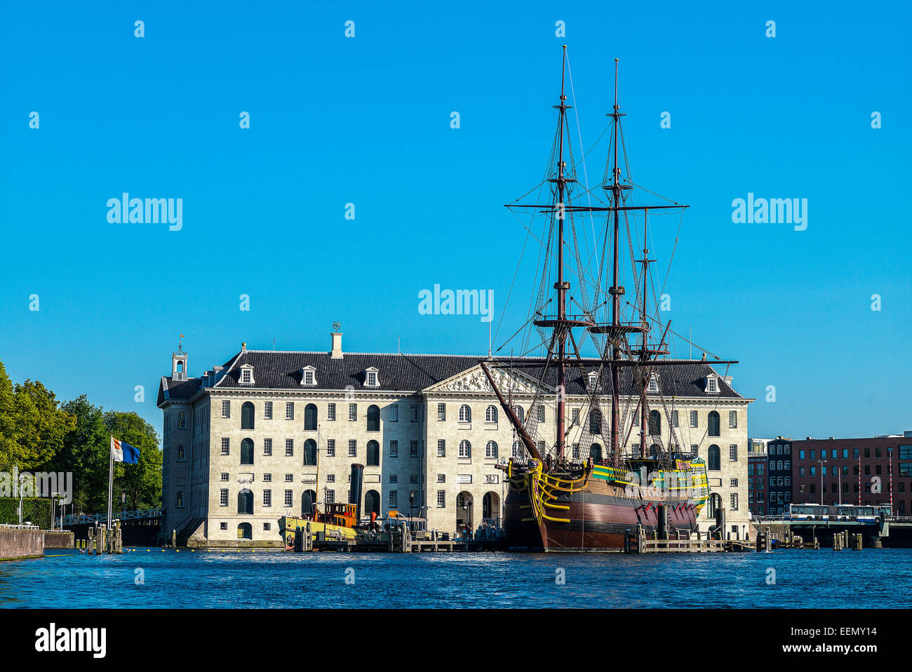 Amsterdam, an ancient sailing ship in front of the Maritime Museum ...