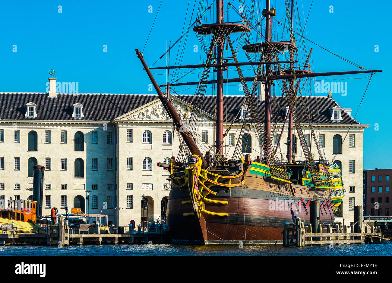 Amsterdam, an ancient sailing ship in front of the Maritime Museum ...