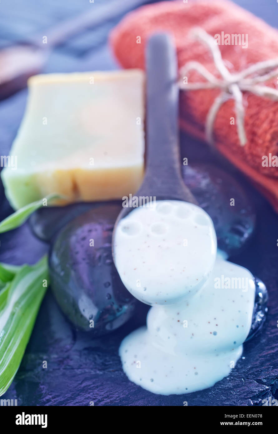 aroma soap and lotion cream on a table Stock Photo - Alamy