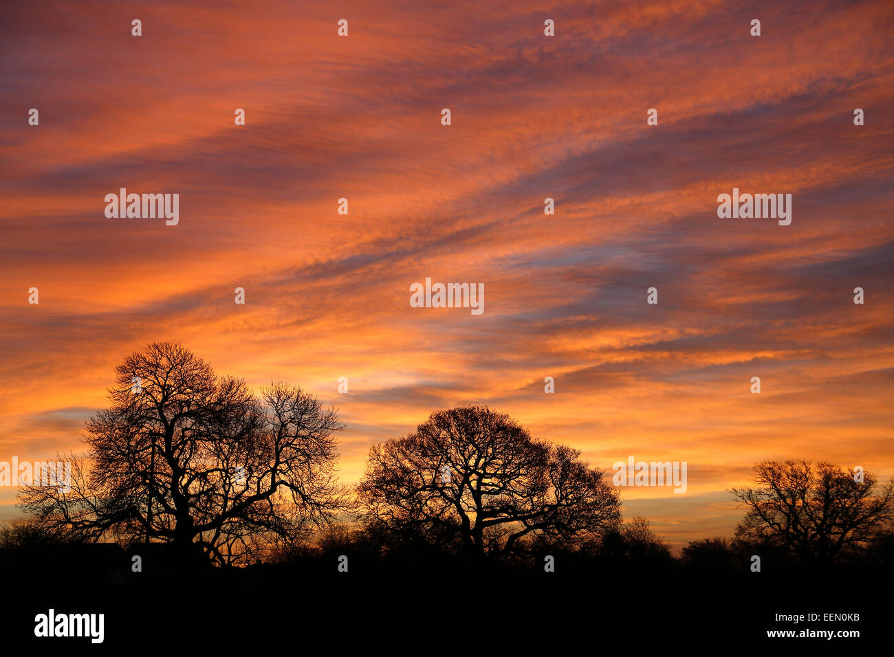 Dawn sky looking South East at Willaston Village Wirral Cheshire UK ...