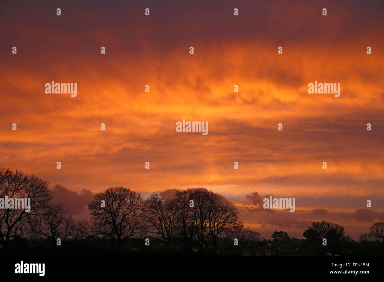 Evening sky at sunset looking west at Willaston Village Wirral Cheshire ...