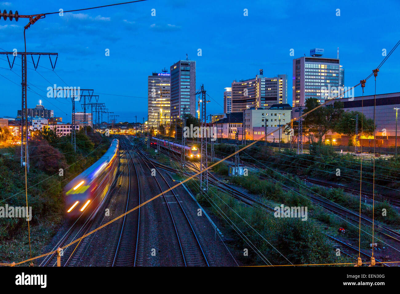 Central railway station, trains on tracks, Essen, Germany Stock Photo ...