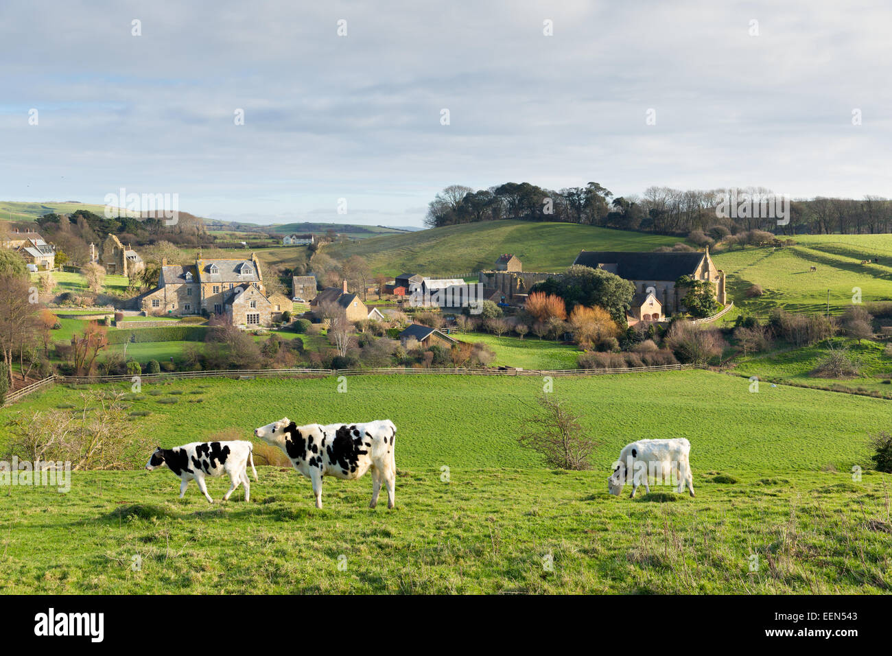 View of Tithe barn and Abbotsbury village Dorset England UK known for ...